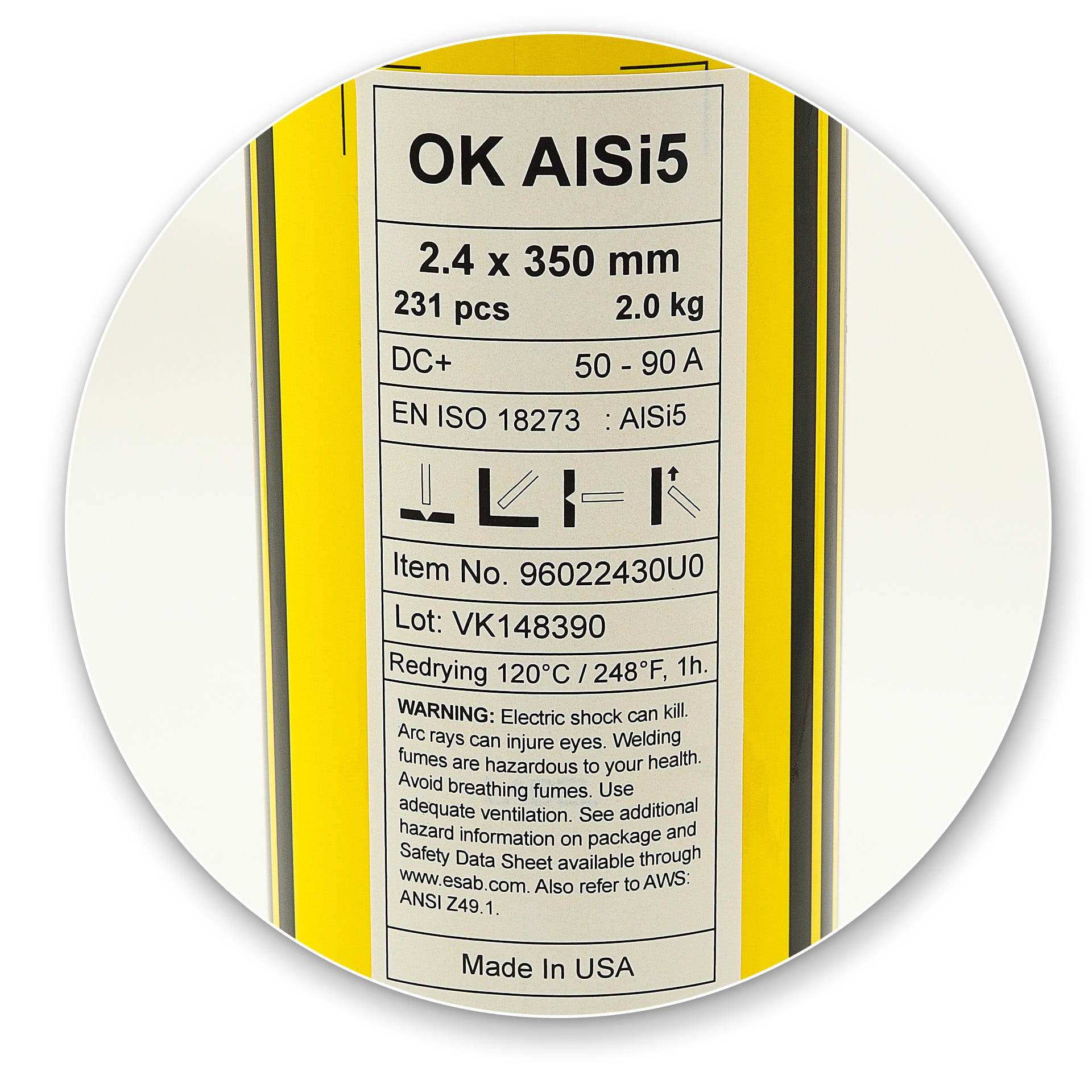 ESAB™ OK AlSi5 ø2,4x350mm Elektroden für Aluminium Schweißen MMA ARC ...